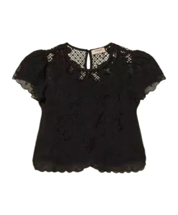 TWINSET Lace Short Sleeve Top - Black