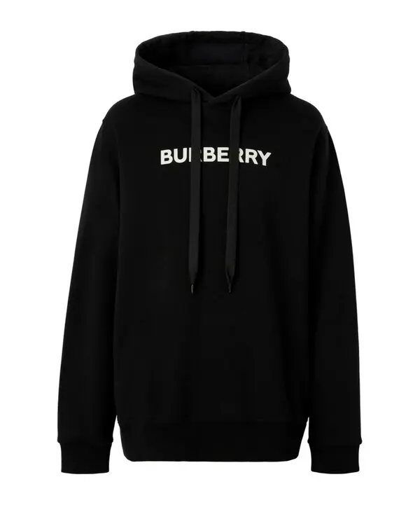 Burberry Logo Printed Drawstring Hoodie - Black