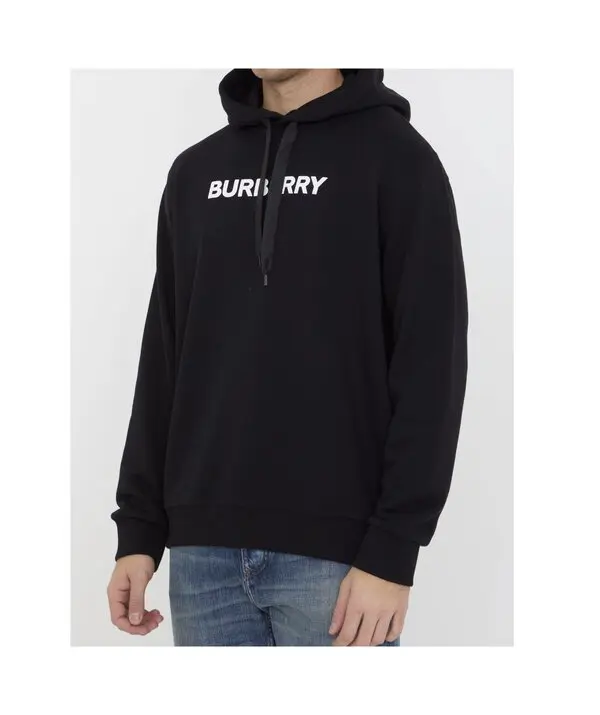 Burberry Logo Printed Drawstring Hoodie - Black