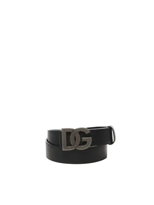 Dolce & Gabbana Dg Logo Plaque Buckle Leather Belt - Black
