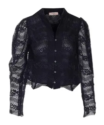 TWINSET Lace Sheer Long-sleeve Top - Black