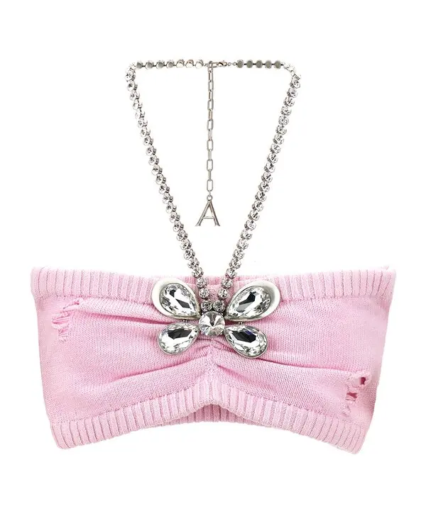 AREA Embellished Butterfly Knit Bandeau - Lightpink