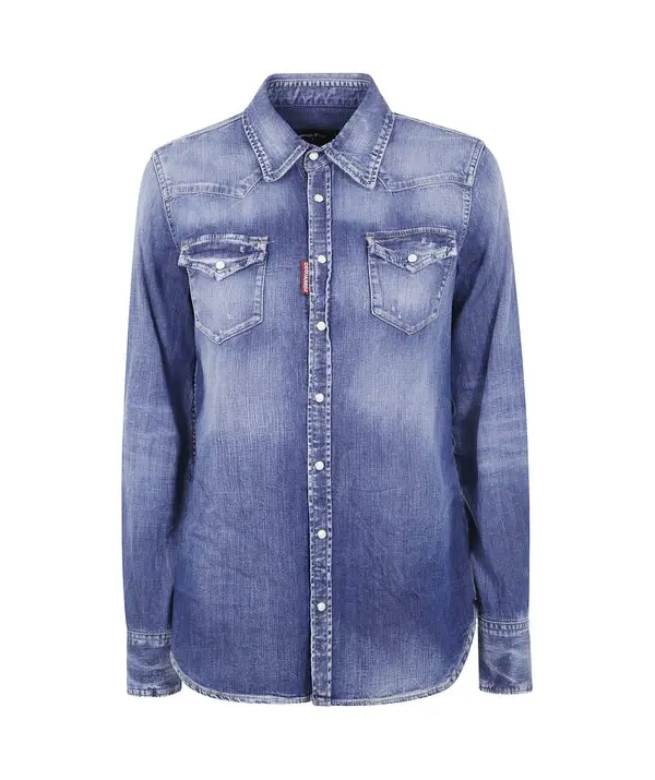 Dsquared2 Long-sleeved Denim Shirt With Lapel Collar - Blue