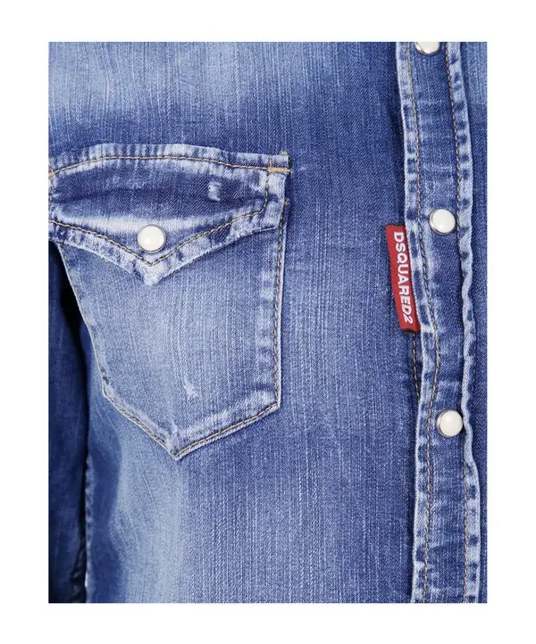 Dsquared2 Long-sleeved Denim Shirt With Lapel Collar - Blue