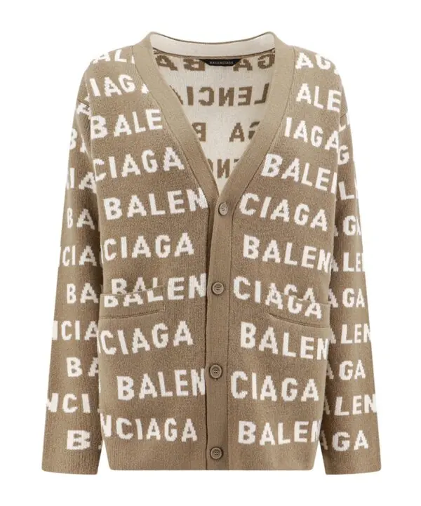 Balenciaga All-over Logo Intarsia Buttoned Cardigan - Nude