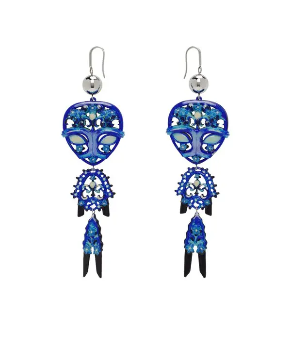 Tory Burch Dangle Earrings With Patterned Pendant And Buckle Closure - Blue