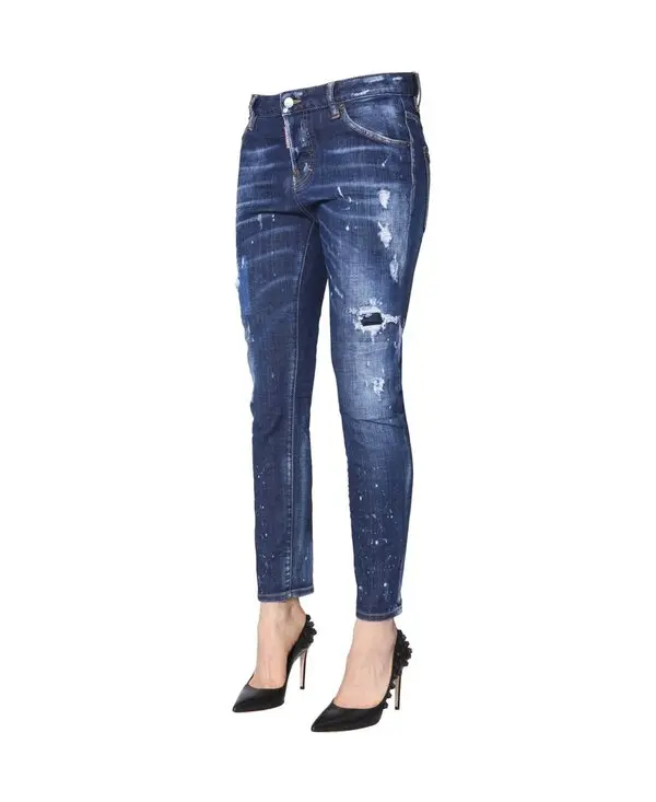 Dsquared2 Distressed Logo Detail Jeans - Blue