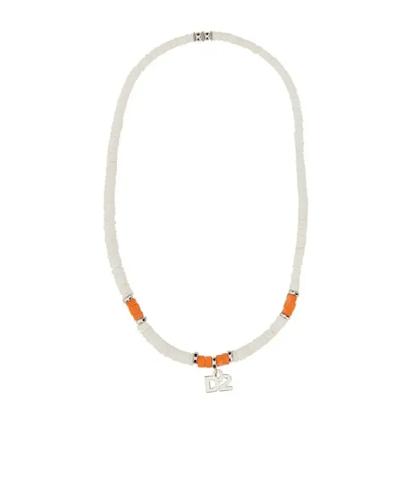 Dsquared2 Logo Charm Beaded Necklace - White