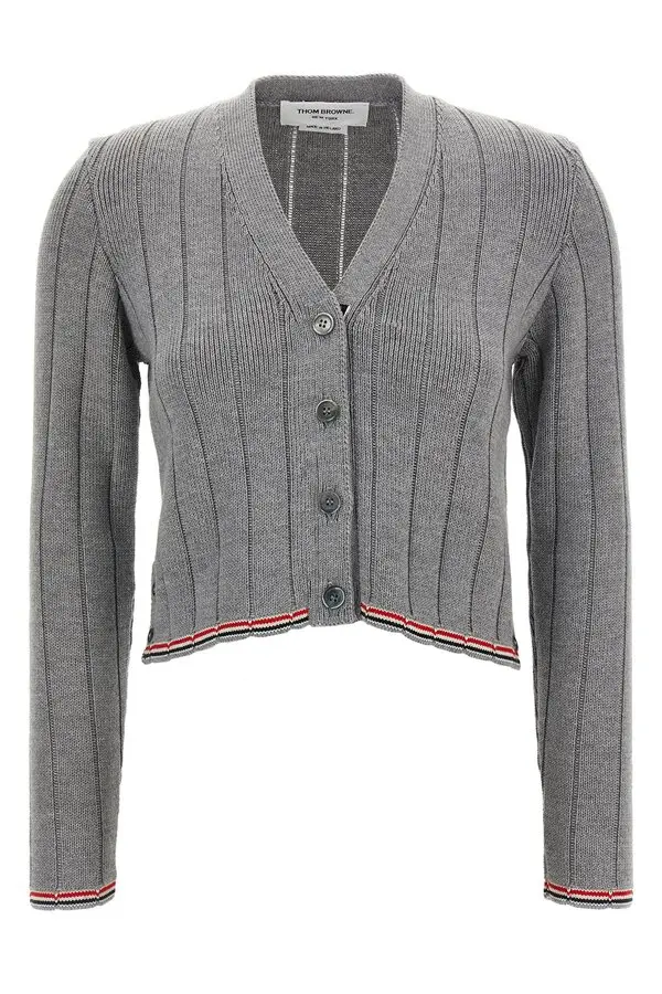 Thom Browne Rwb Jacquard Knitted Cardigan - Light Gray