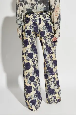 R13 Floral Print Pleated Wide-leg Trousers - Black