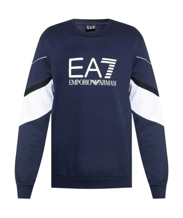 EA7 Logo-print Striped-detail Sweatshirt - Blue
