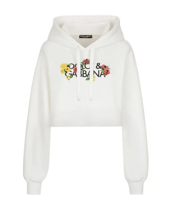 Dolce & Gabbana Cropped Floral Print Hoodie - White