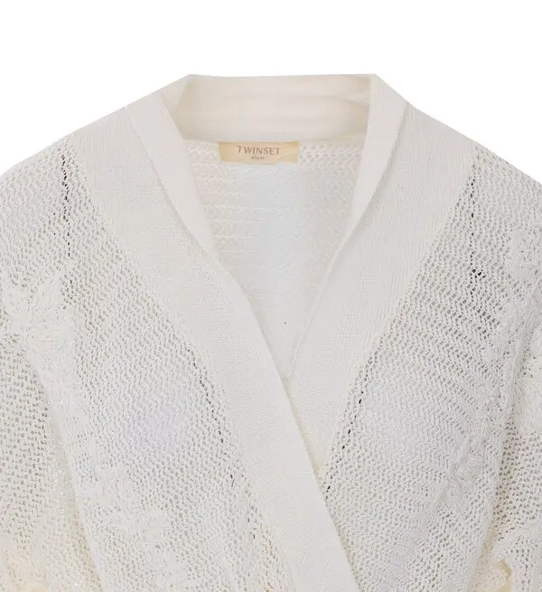 TWINSET Belted Embroidered Knit Cardigan