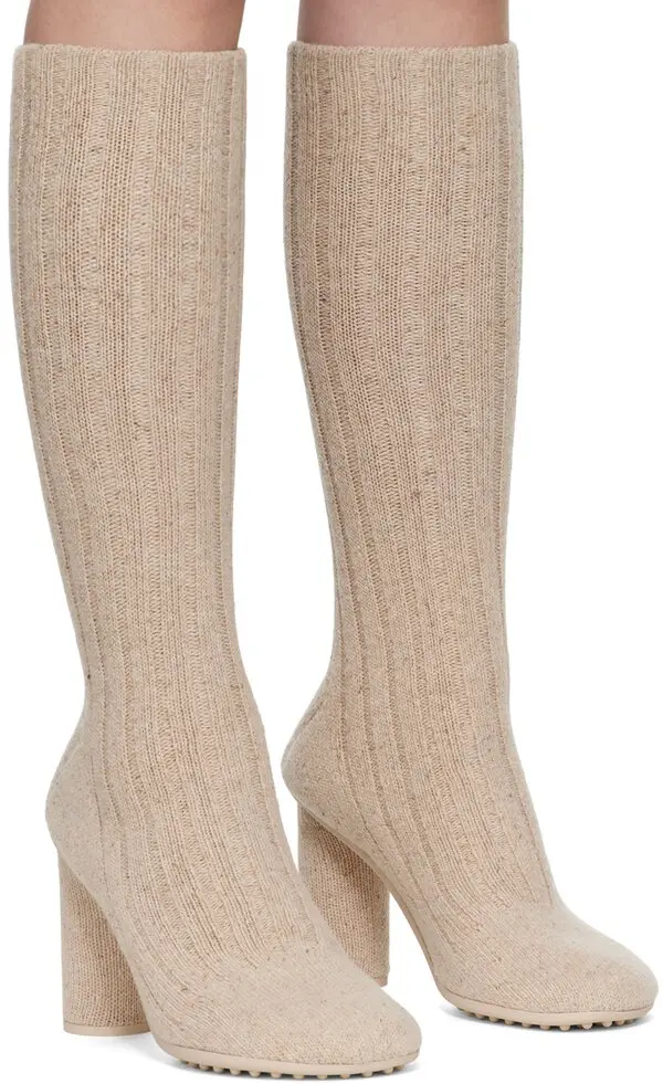 Bottega Veneta Ribbed Knit Sock Boots - Nude