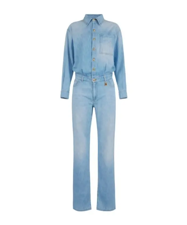 Elisabetta Franchi Lettering Denim Jumpsuit - Light Blue