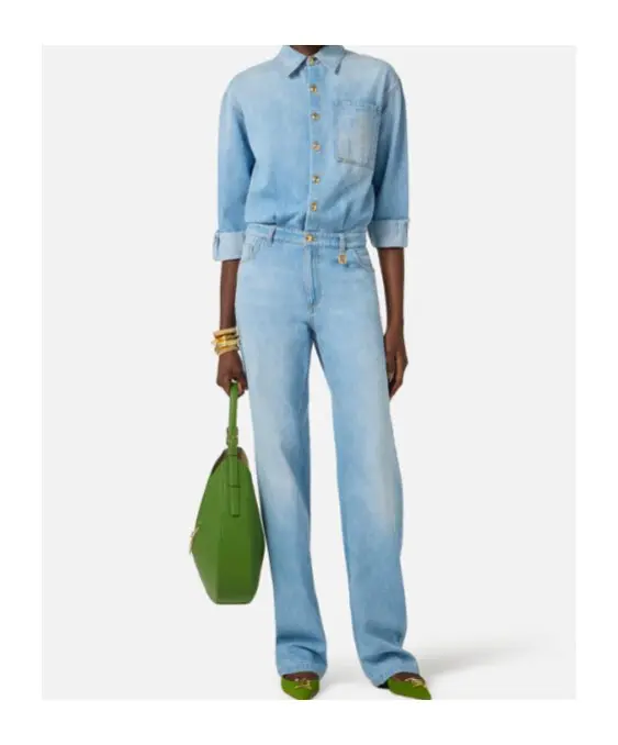 Elisabetta Franchi Lettering Denim Jumpsuit - Light Blue