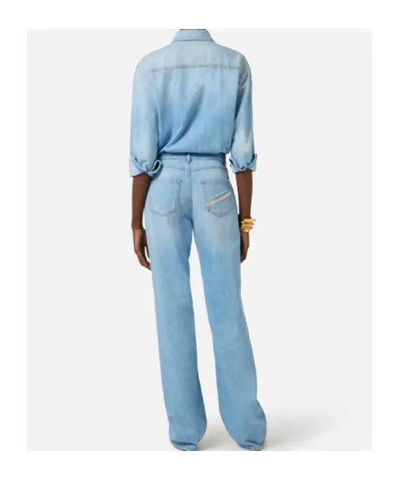 Elisabetta Franchi Lettering Denim Jumpsuit - Light Blue