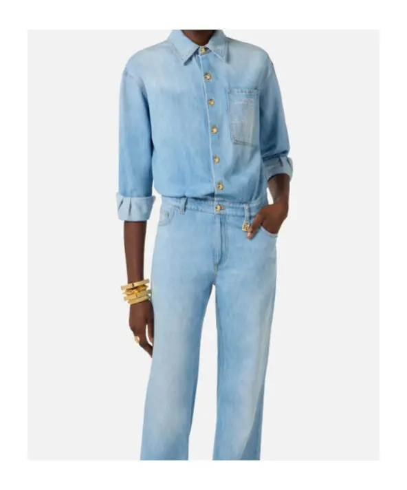 Elisabetta Franchi Lettering Denim Jumpsuit - Light Blue