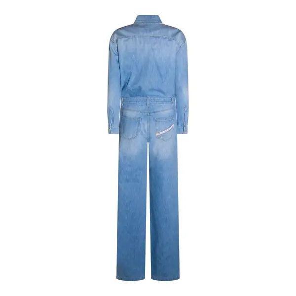 Elisabetta Franchi Lettering Denim Jumpsuit - Light Blue