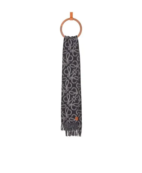 Loewe Anagram Scarf In Alpaca And Wool - Black/gray