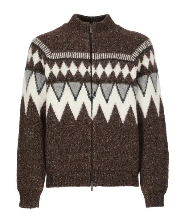 Peserico Jacquard Mock Neck Cardigan
