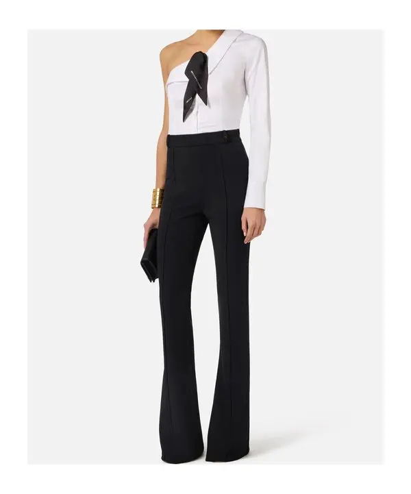 Elisabetta Franchi Logo Charm Flared Pants - Black