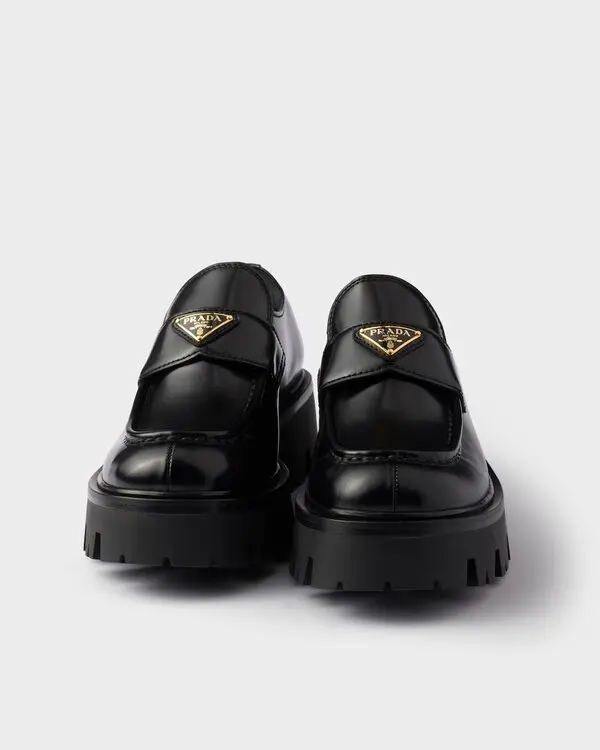 Prada Triangle-logo Slip-on Moccasins - Black