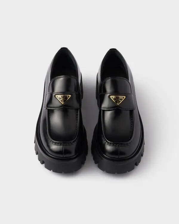 Prada Triangle-logo Slip-on Moccasins - Black