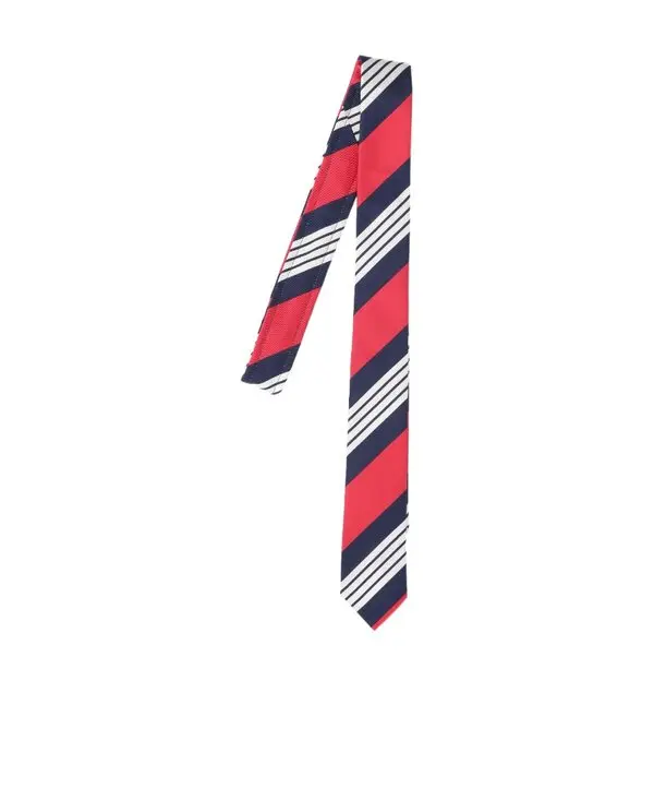 Thom Browne Logo Patch Striped Neck Tie - Red