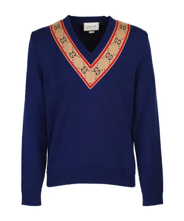 Gucci V-neck Pullover With Gg Detail