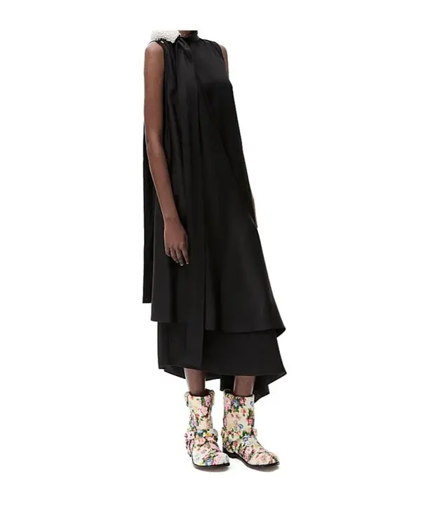 Loewe Sleeveless Silk Dress With Asymmetrical Silhouette And Ruffles