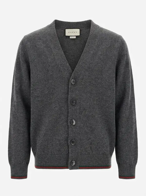Gucci Ribbed-trim V-neck Cardigan - Grey