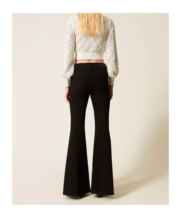 TWINSET Flared Leather Jeans - Black