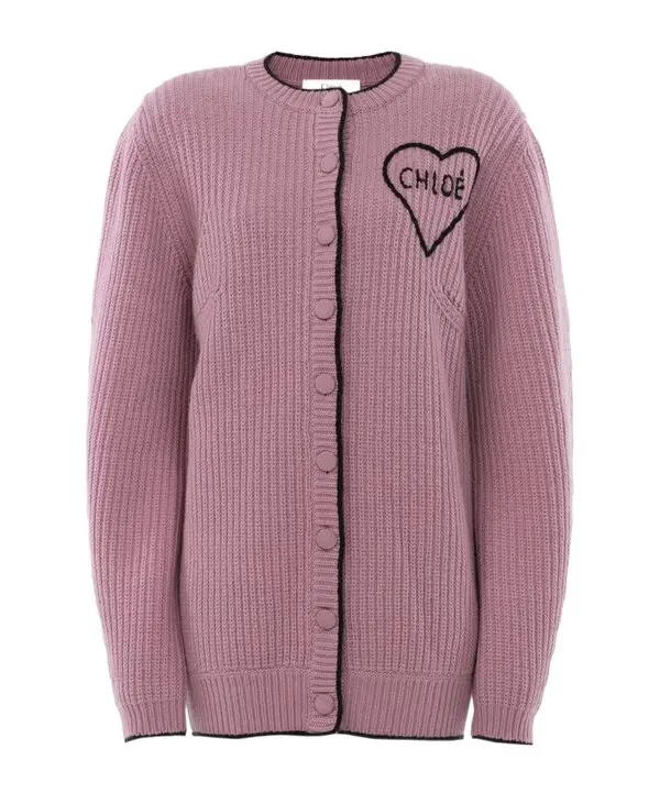Chloé Generous Logo Knitted Cardigan - Fog Purple