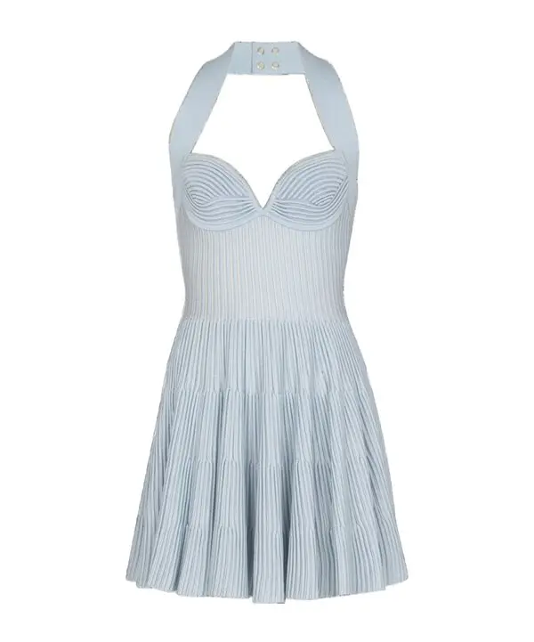 Balmain Textured Knit Halterneck A-line Dress - Blue