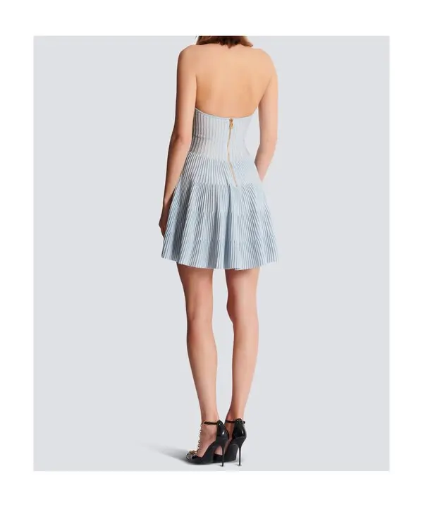 Balmain Textured Knit Halterneck A-line Dress - Blue