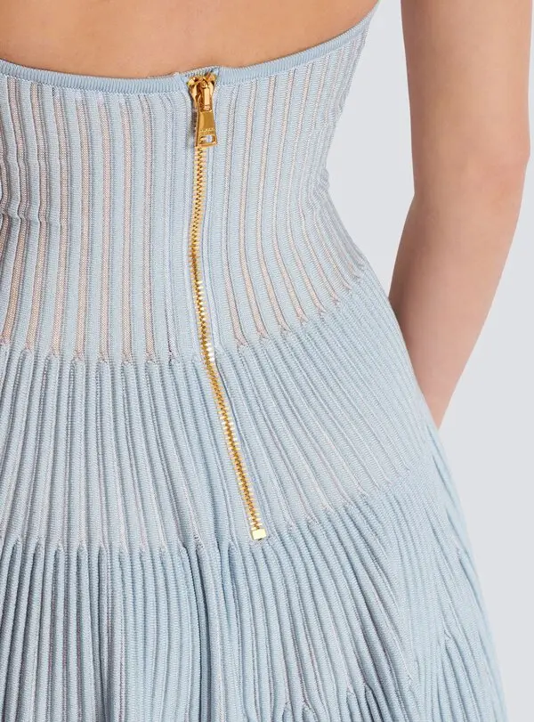 Balmain Textured Knit Halterneck A-line Dress - Blue