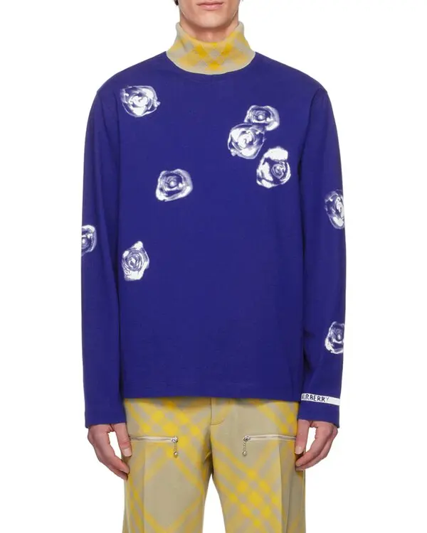 Burberry Round Collar And Long-sleeved T-shirt - Blue