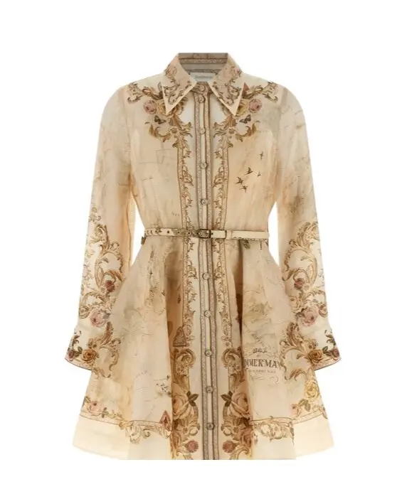 Zimmermann Memento Printed Belted Shirt Dress - None None