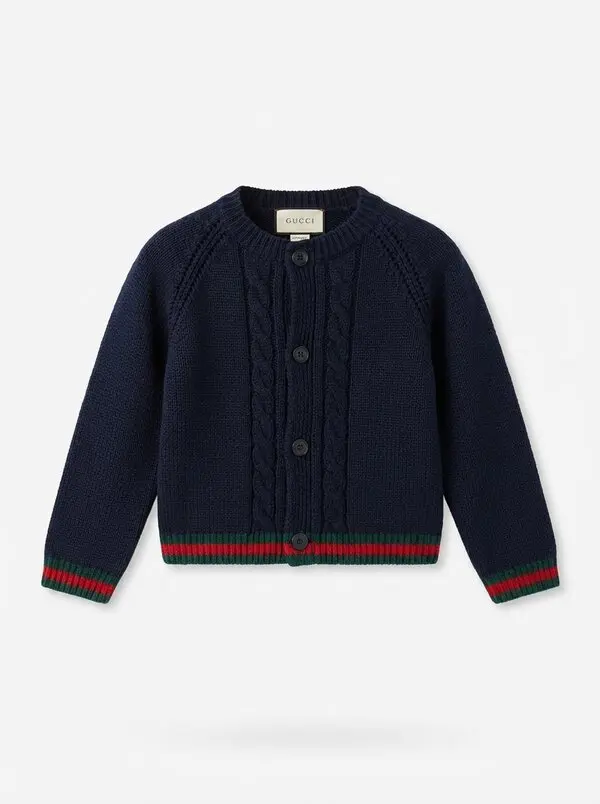 Gucci Baby Wool Cardigan With Web Detail