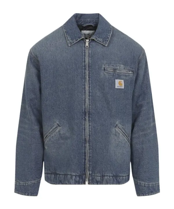 Carhartt Work In Progress Denim Zip-up Jacket With Logo Patch - Gray