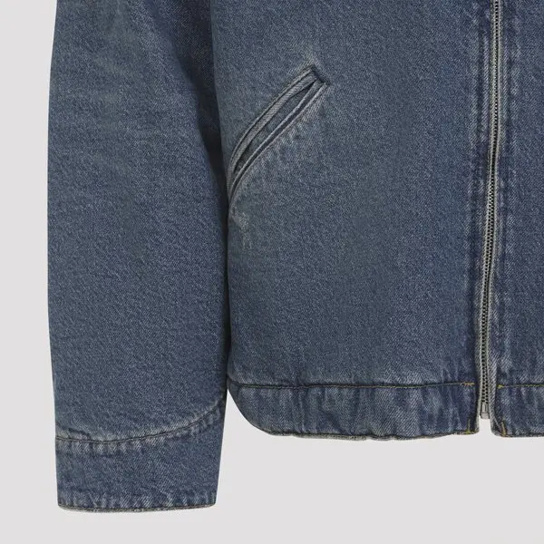 Carhartt Work In Progress Denim Zip-up Jacket With Logo Patch - Gray