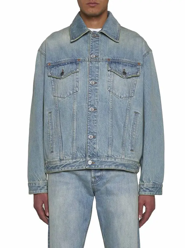 Valentino Garavani Buttoned Long Sleeve Denim Jacket - Gray