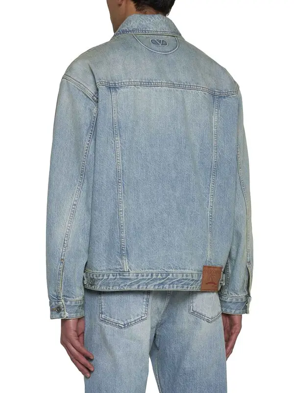 Valentino Garavani Buttoned Long Sleeve Denim Jacket - Gray
