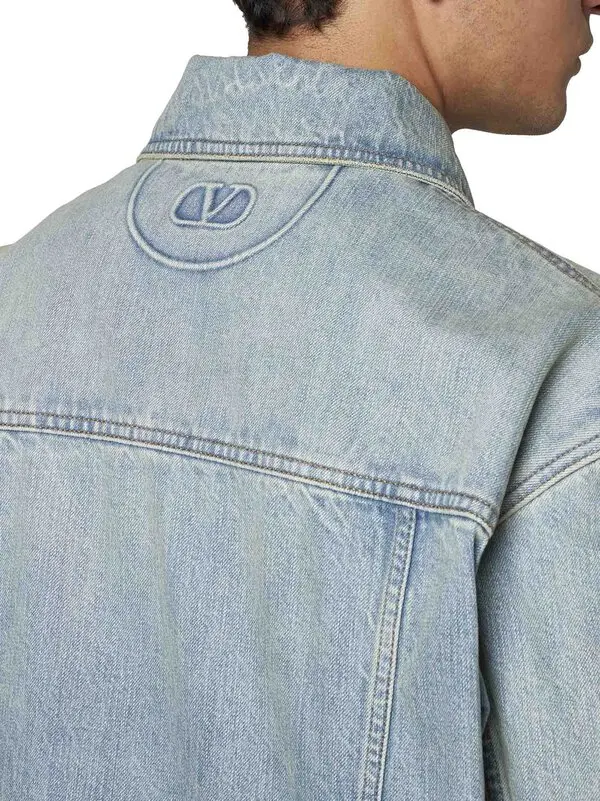 Valentino Garavani Buttoned Long Sleeve Denim Jacket - Gray