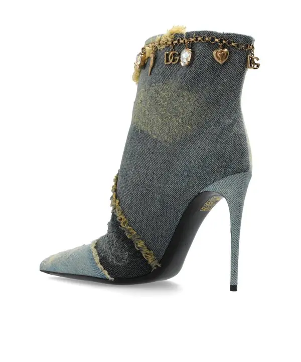 Dolce & Gabbana Embellished Pointed-toe Denim Ankle Boots