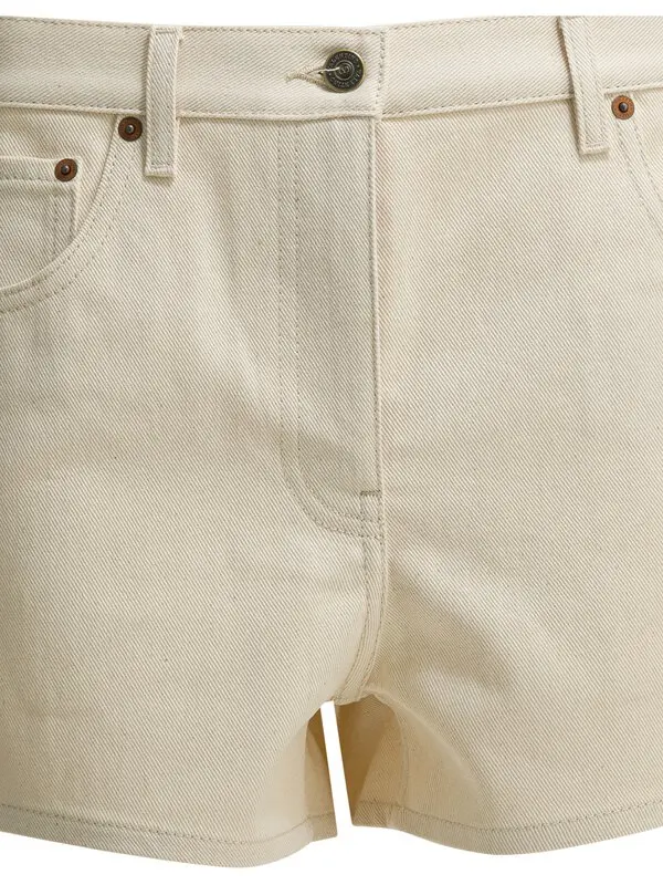 Valentino Garavani Vgold Logo Patch Denim Shorts - Ivory