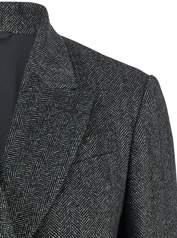 Brunello Cucinelli Herringbone Motif Double-breasted Blazer - Black