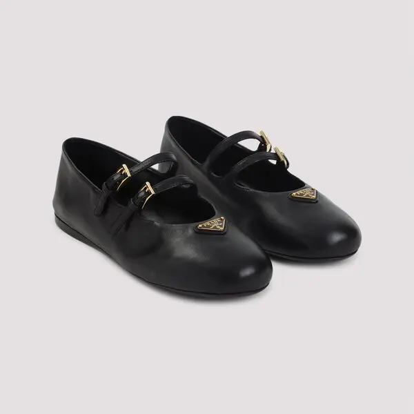Prada Double Strap Ballet Flats - Black