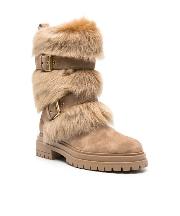 GIANVITO ROSSI Maverick Buckle Detailed Biker Boots - Camel